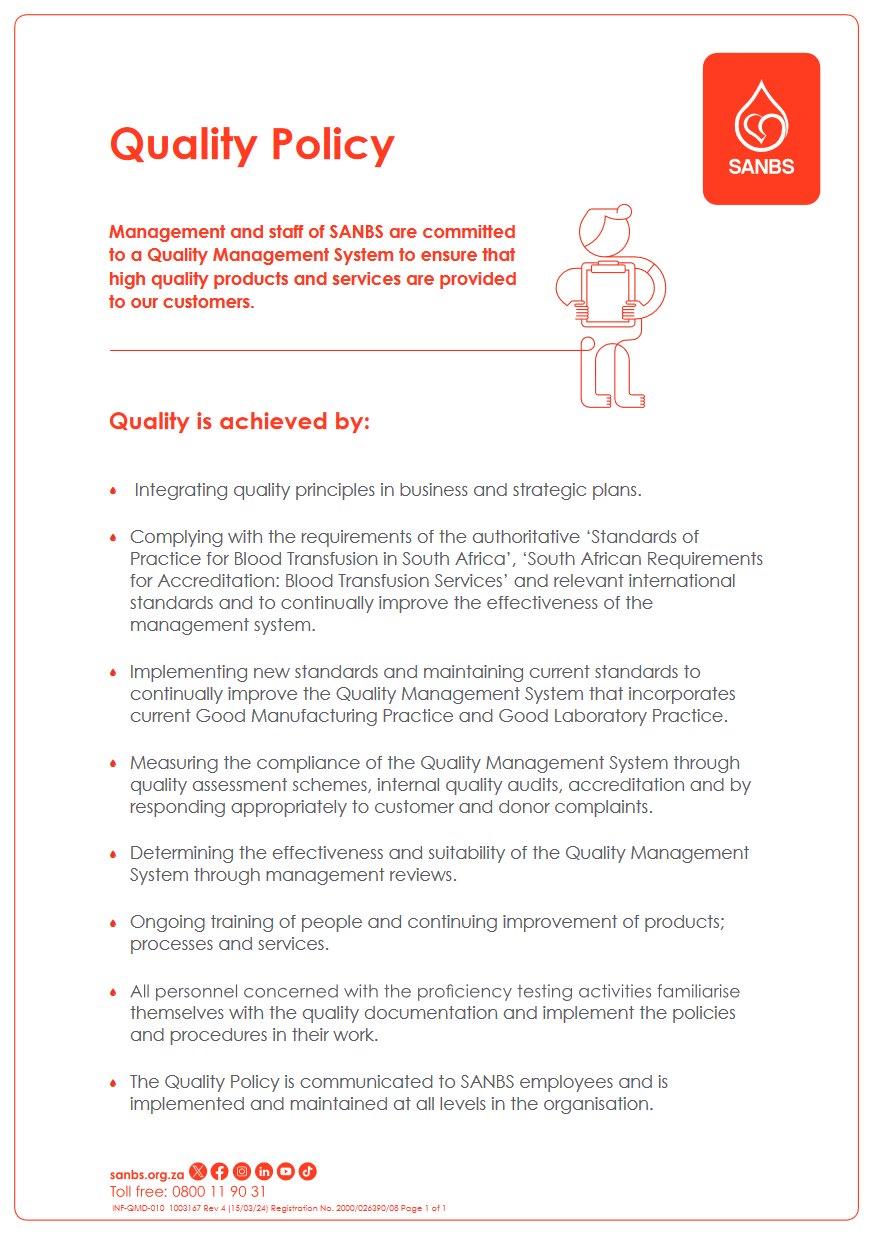 Quality Management | SANBS | South African National Blood Service (SANBS)